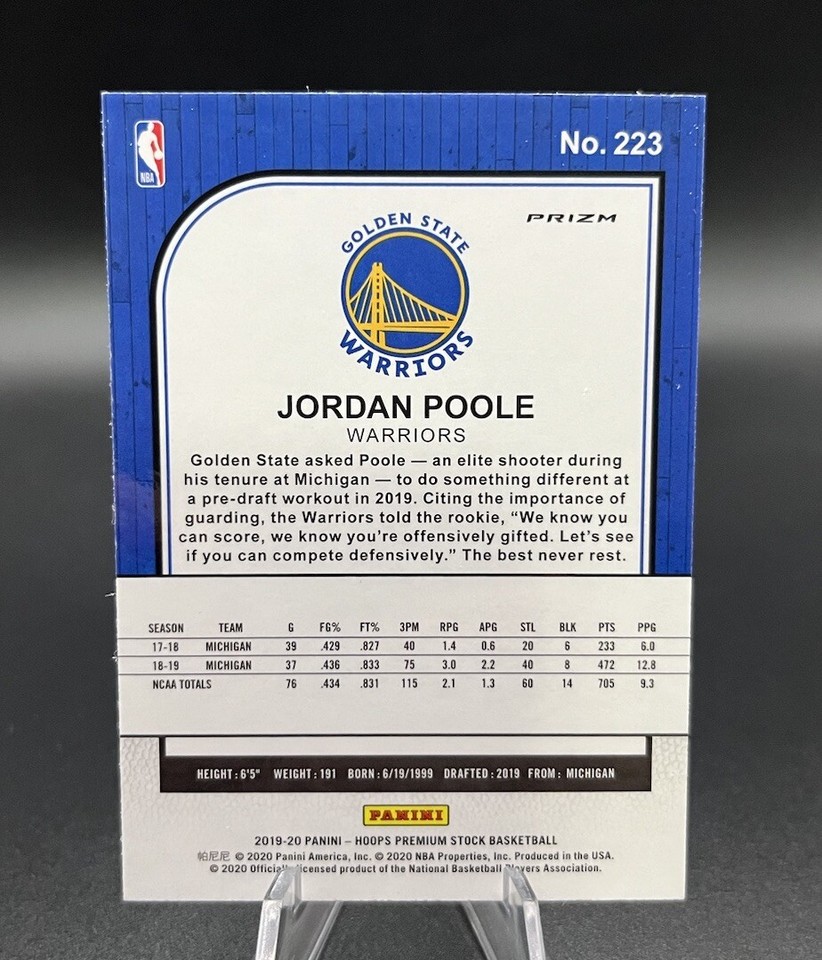 2019-20 Hoops Premium JORDAN POOLE Silver Mojo Prizm Rookie Card RC ...