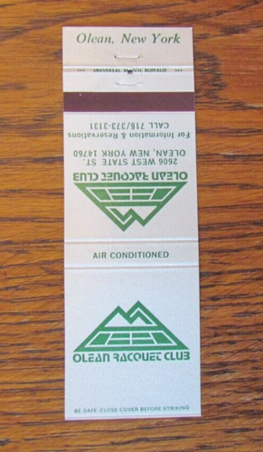 OLEAN TENNIS RACQUET CLUB MATCHBOOK COVER: OLEAN, NEW YORK EMPTY ...