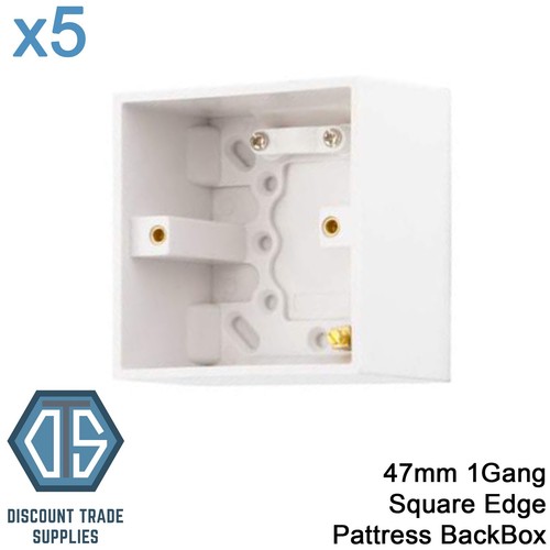 5x 47mm Single Pattress Square Edge Surface Mount Slim Back Box 1 Gang ...