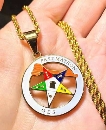 York Rite Star past Matron OES Masonic Emblem 14k Pendant Rope Chain ...