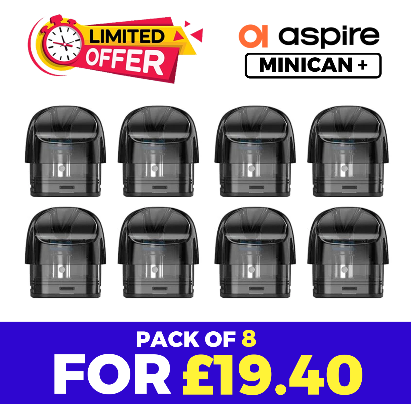Aspire Minican Plus Pods| Replacement Pods| 0.8Ω | 1.2Ω |Pack of 4/8 ...