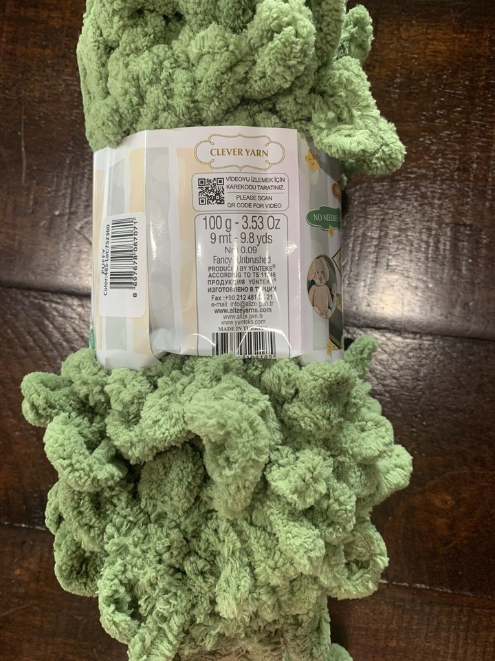Alize Puffy Color Finger Loop Yarn 9.8yds Each Color 485-Green Lot Of 2 ...