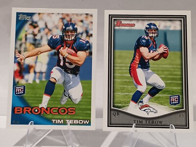 2010 Tim Tebow Rookie card lot (2 cards) Bowman, Topps Denver Broncos ...