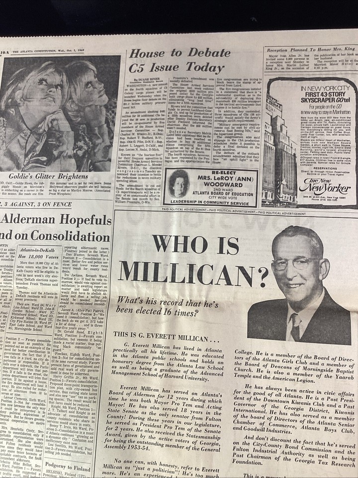 Atlanta GA Newspaper Page 1969 Oct 1 Everett Millican Goldie Hawn ...