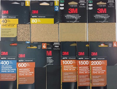 3M SANDPAPER Auto Boat Shop Home 3 2/3"x9", 5-6 Sheets/Pk SELECT: Dry ...