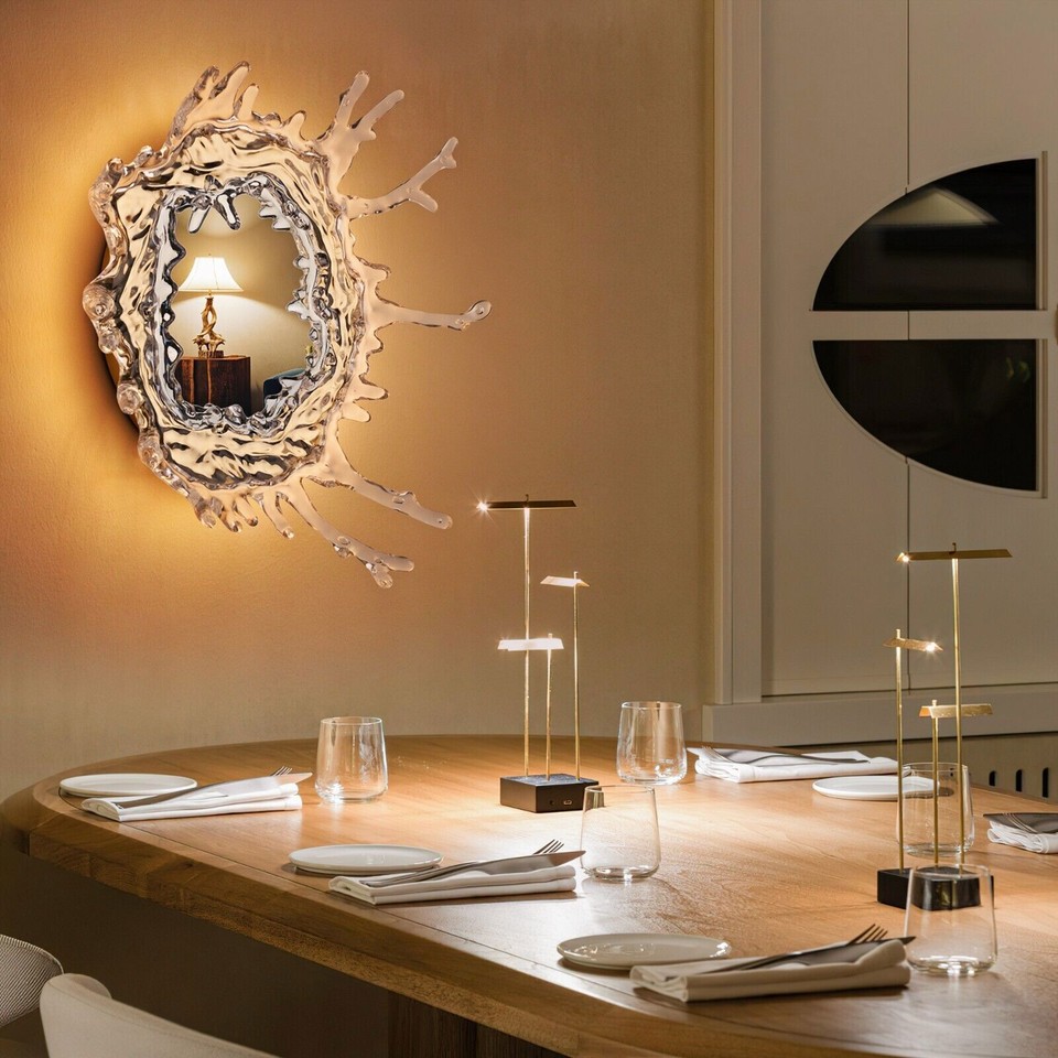 Modern Bathroom Water Splash Mirror, Unique Wall Accent Mirror with LED ...