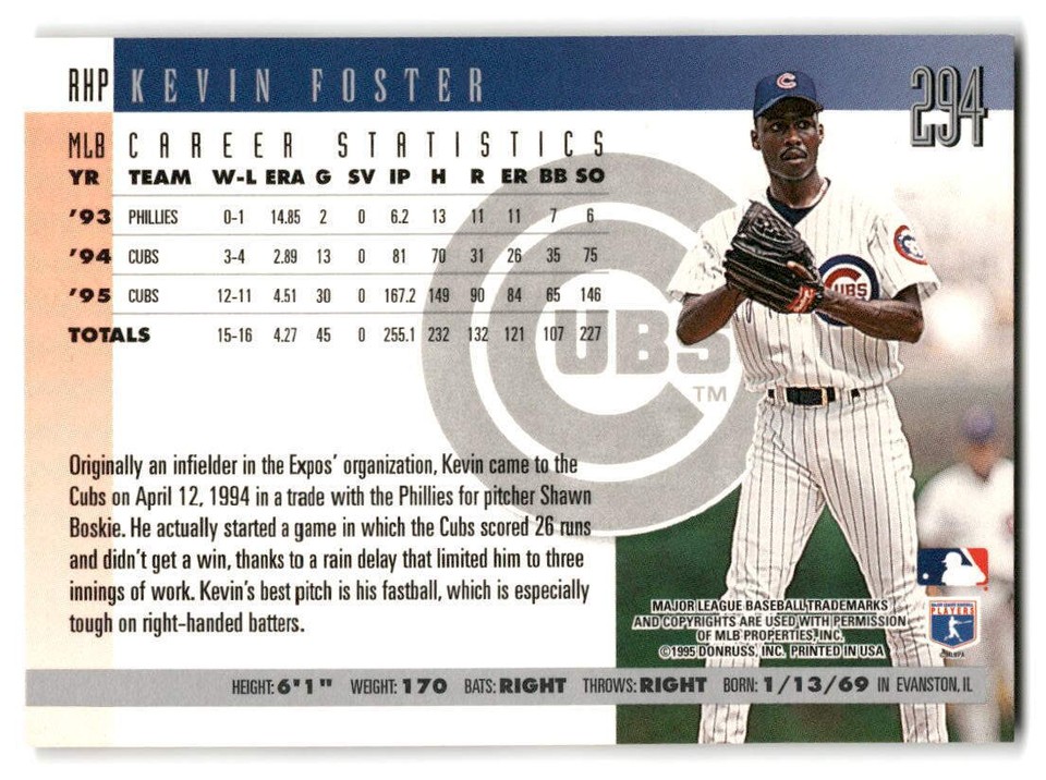 Kevin Foster 1996 Donruss #294 Chicago Cubs BASEBALL | eBay