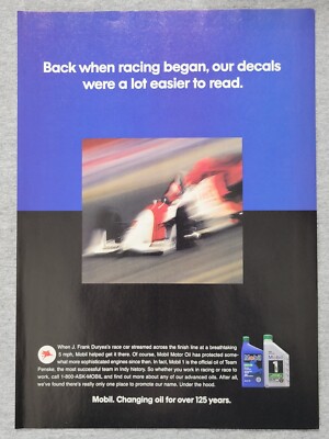 1996 Magazine Advertisement Page Mobil 1 Motor Oil Race Car Vintage ...
