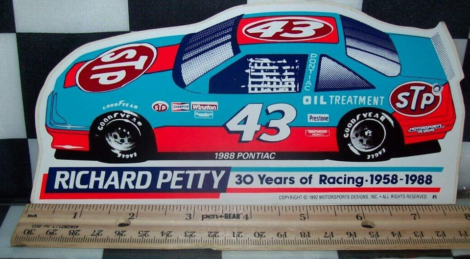 RICHARD PETTY #43 STP NASCAR RACING 1988 PONTIAC 7X3 DECAL STICKER 1992 ...