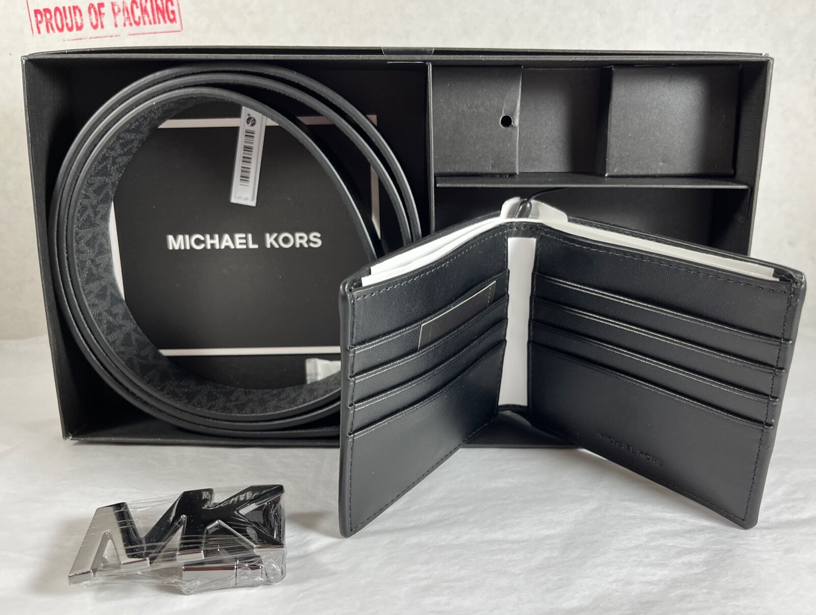 Michael Kors Men's Wallet Belt Reversible MK Signature 3 IN 1 Gift SET | eBay