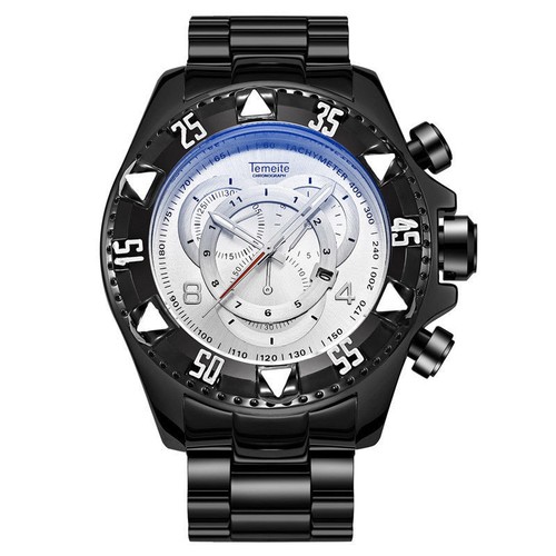 TEMEITE 2026 Mens Fashion Big Dial Quartz watch Luxury Gold Blue Full ...