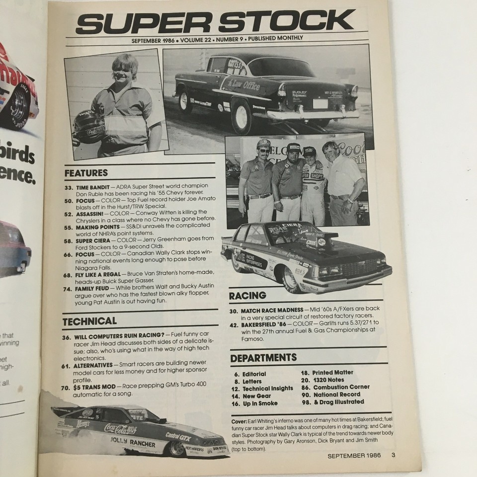 Super Stock Magazine September 1986 Earl Whiting Inferno at Bakersfield ...