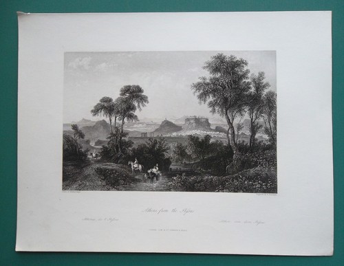 GREECE View of Athens from Ilisos River - 1844 Antique Print Intaglio ...