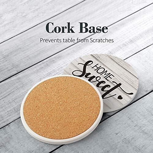 Absorbent Coasters Stone Coaster Set of 8, Cork Base, with Holder, Wood ...