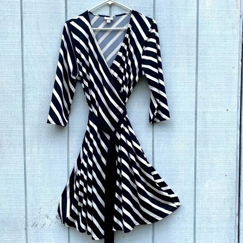 LuLaRoe Michelle Belted Wrap Black And White Diagonal Striped Dress 3xl ...