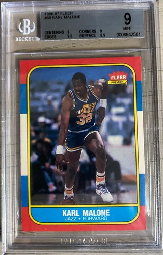 KARL MALONE 1986 FLEER MINT ROOKIE CARD BGS 9 (MICHAEL JORDAN RC YEAR ...