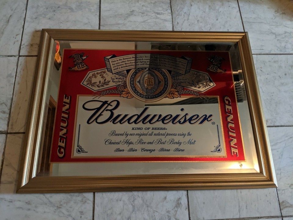 New NOS 35x25 Budweiser Beer Mirror Sign Anheuser Busch Advertising ...