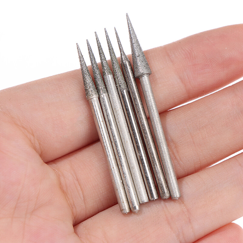 6Pcs 1-4mm Diamond Grinding Head Needle Bits Burrs Engraving Carving ...