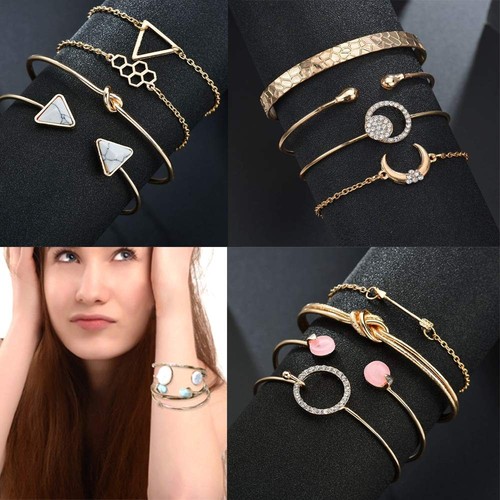 5 PACK (23pcs) Multiple Layered Stackable Open Cuff Wrap Bangle ...