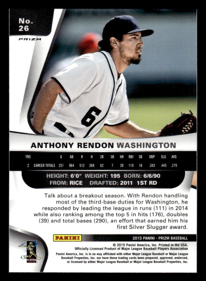 2015 Panini Prizm - Anthony Rendon #26 Nationals - Red/White/Blue Mojo ...