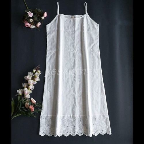 Women 100% Cotton Petticoat Camis Full Slip Lace Trim Dress Slips Dress ...