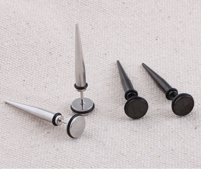 Mens Punk Taper Spike Stainless Steel Fake Cheater Ear Plug Earrings ...
