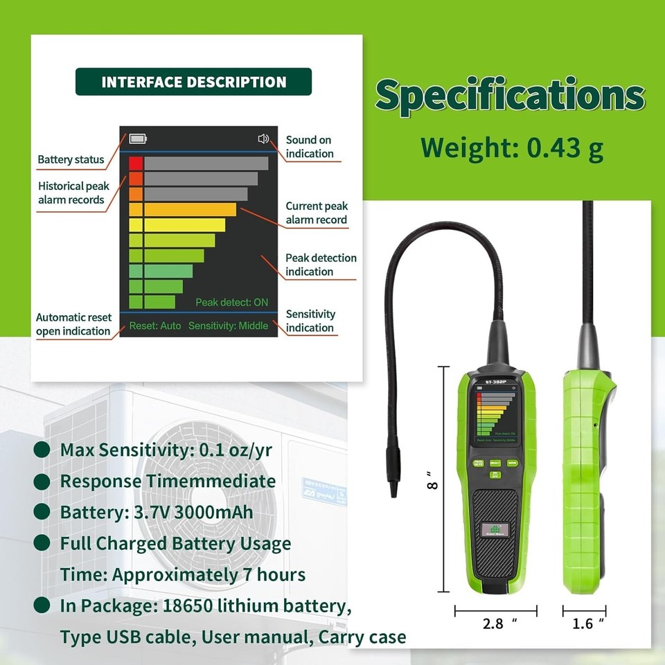 Refrigerant Freon Leak Detector, Rechargeable Battery Powered Halogen ...