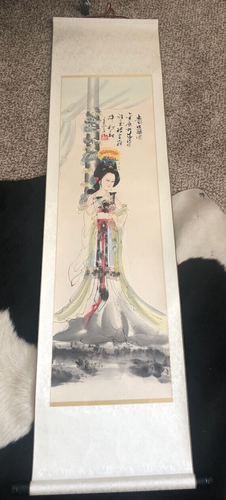 Authentic Original Japanese Geisha Watercolor Scroll painting 16" x 60 ...