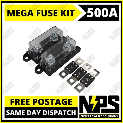 500A MEGA FUSE KIT 2x ANM Holder 3x 500 AMP Fuses Dual Battery Sound ...