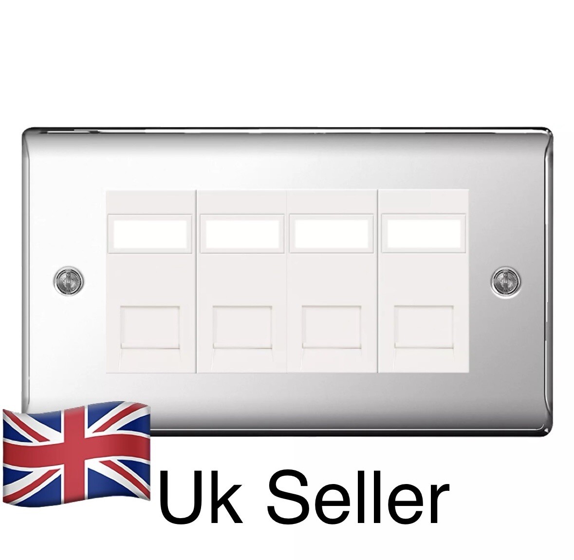 Eurolite Mirror Polished Chrome 4 Gang RJ45 Cat5e Data Socket Outlet ...