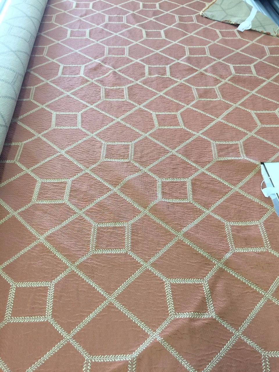 rust jacquard fabric by the yard drapery pillows upholstery geometric ...