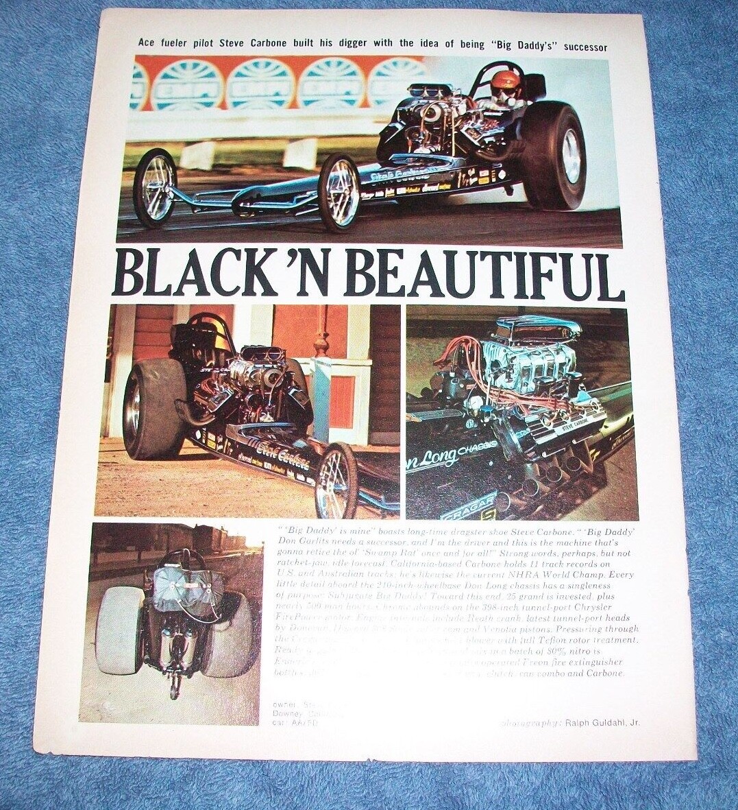 Vintage 1971 Steve Carbone Front Engine Dragster Article "Black 'N ...