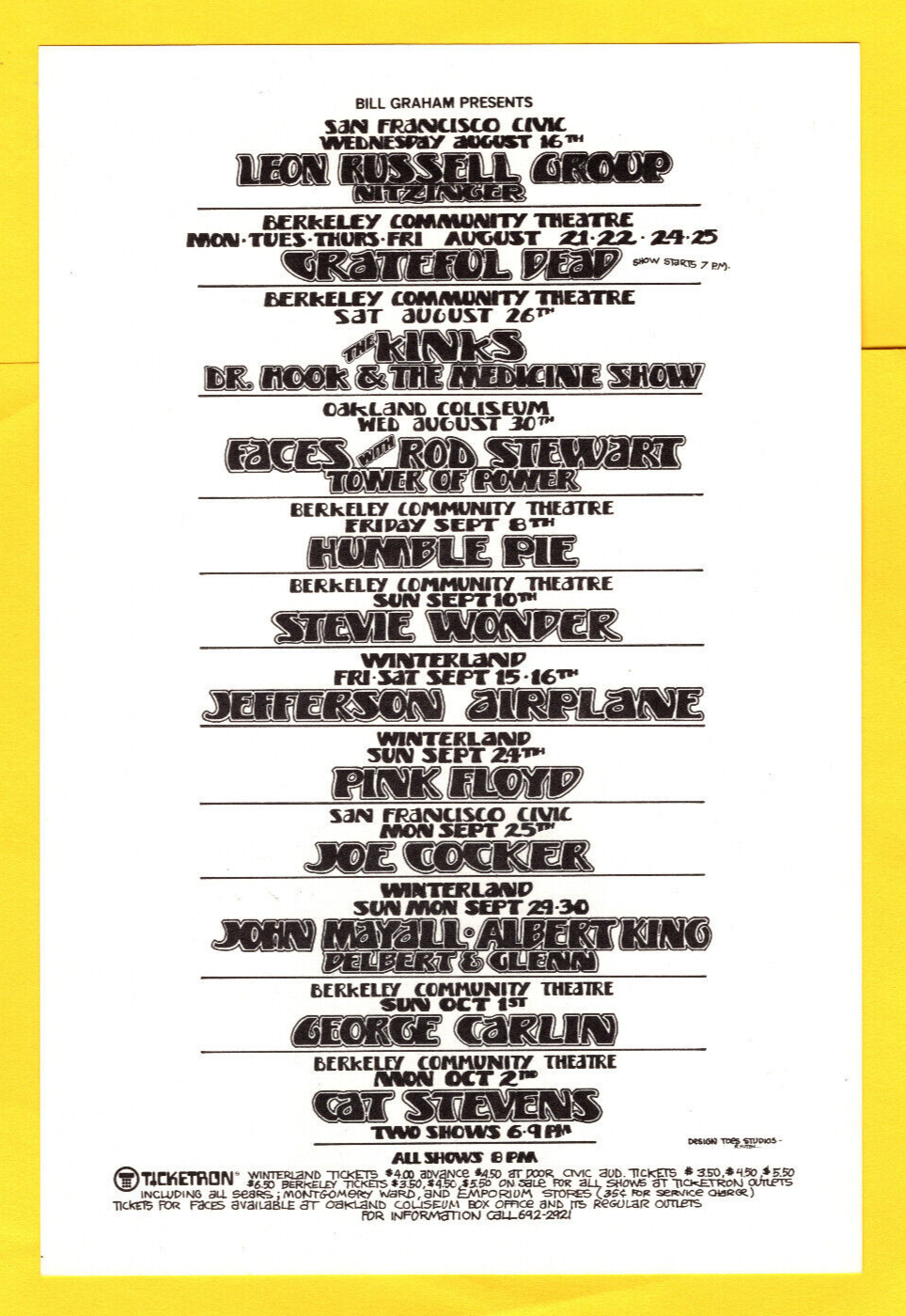 BiLL Graham PreSentS GratefuL Dead Pink FLoYd Leon RuSSeLL 1972 ...