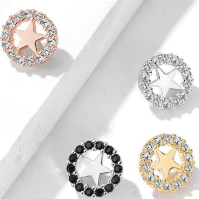 8 mm Multi CZ Paved Star Center Internally Threaded Dermal Anchor Tops ...