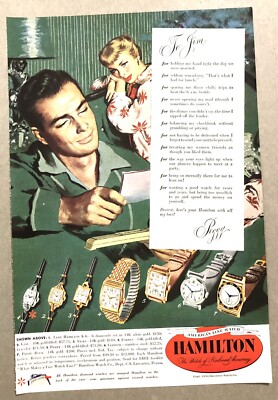 1950 Original Print Ad Full Page - Hamilton Watches To Jim From Peggy ...
