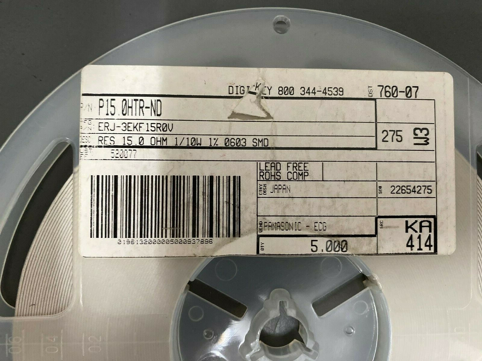 ERJ-3EKF15R0V - PAN - 5000 pcs - Resistor SMD 15 OHM 1% 1/10W 0603. | eBay