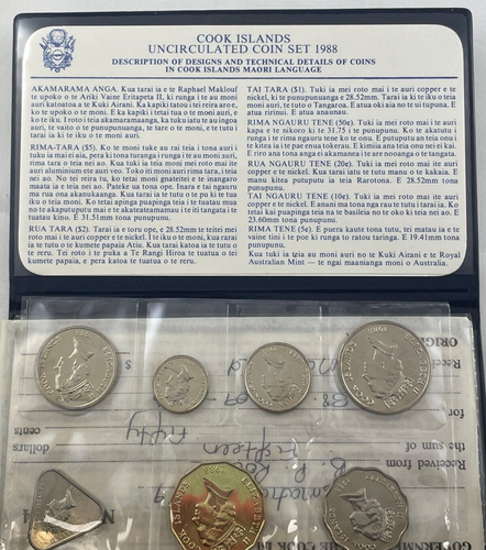 1988 Cook Islands Mint Uncirculated Coin Set in Wallet - Brilliant ...