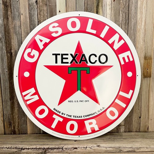 Texaco Gasoline Gas Oil 24" Large Embossed Round Metal Tin Sign Vintage ...