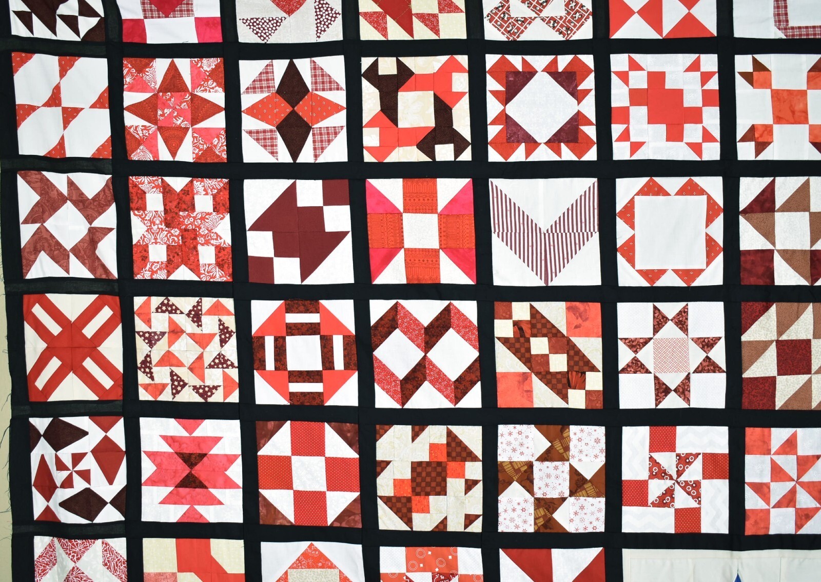 Large MAGNIFICENT Red & White Sampler Quilt Top, Small Scale & 141 ...
