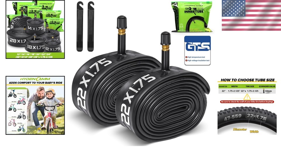 Versatile 22" Bicycle Tube Inner Tubes - 2 Pack with Tire Levers for ...