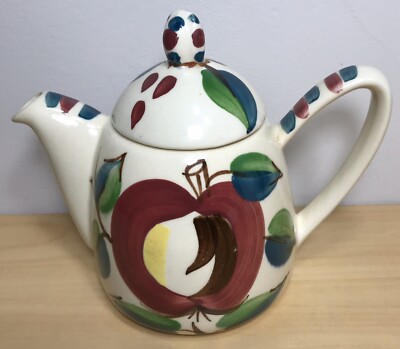 Vintage 24 Oz Purinton Slip Ware Teapot Apple Motif Maroon Green ...