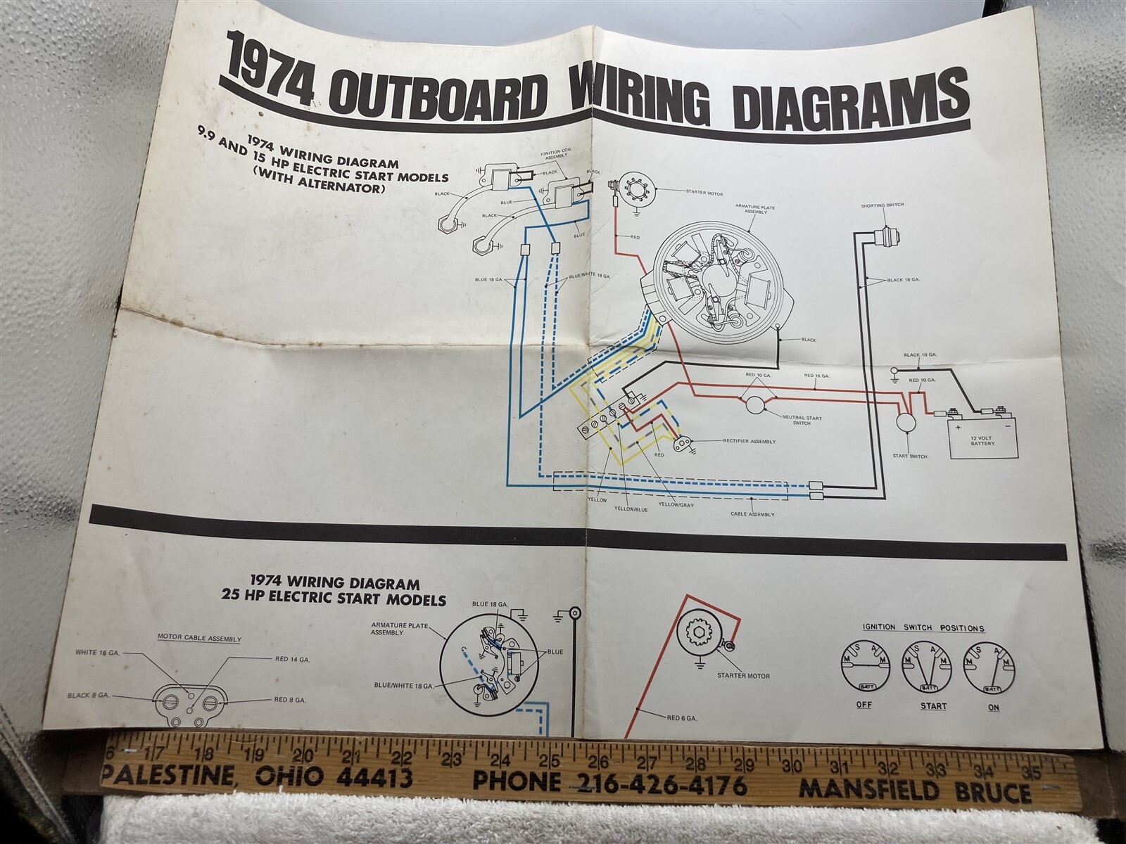 1974 Johnson Evinrude Outboard Motor Wiring Diagram poster chart 9.9 15 ...