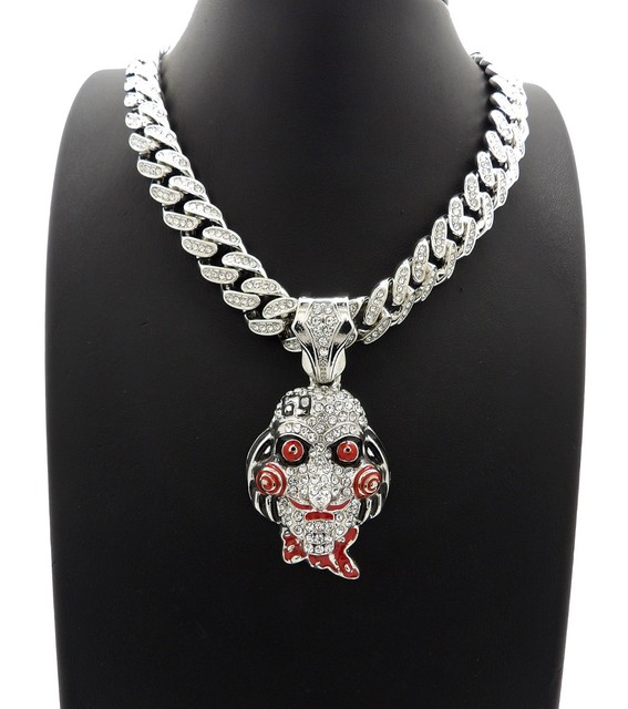 TEKASHI 69 JIGSAW SAW PENDANT SILVER MIAMI CUBAN LINK CHAIN NECKLACE ...