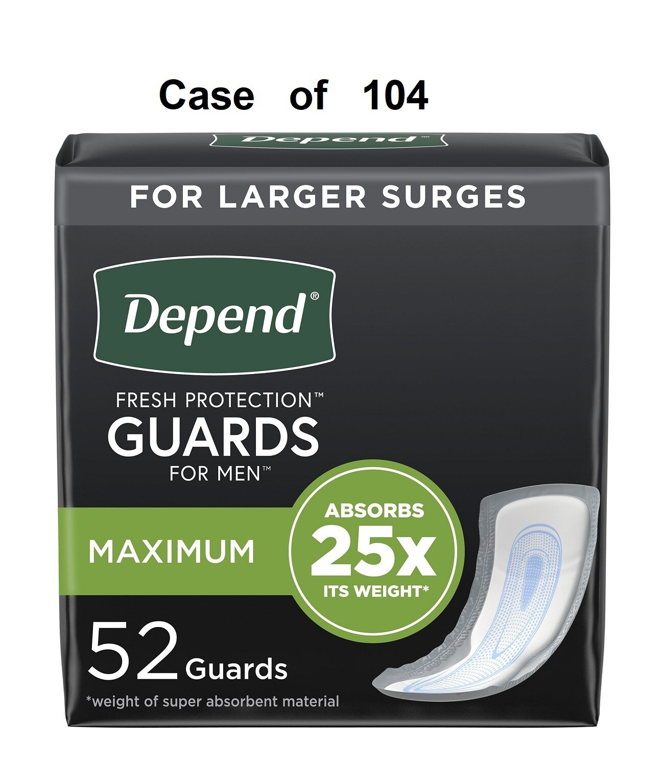 104 Ct Depend Incontinent Pad Bladder Control Pad Guards for Men 12" L ...