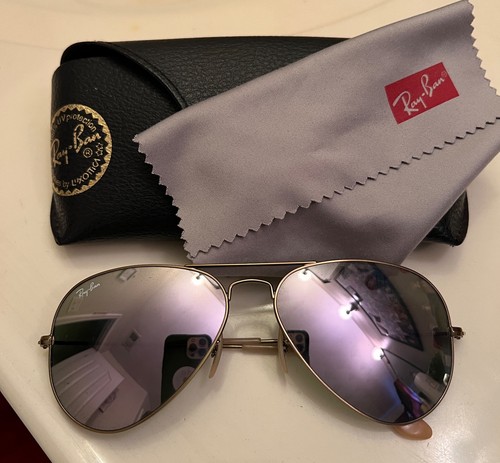 Ray Ban Silver Frame Lavender Mirror Lens Aviator Sunglasses 58mm | eBay