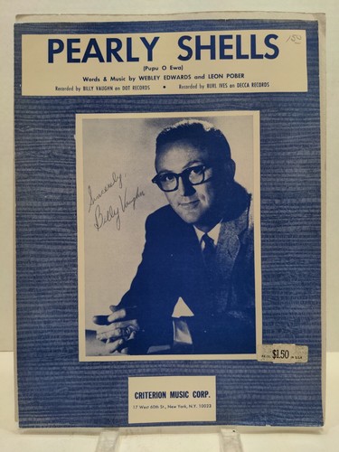 Pearly Shells Sheet Music Billy Vaughn Piano Lyrics 60s Pop Autograph ...