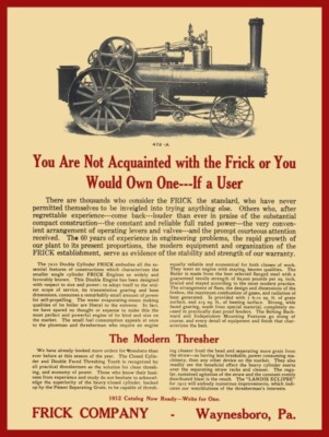 1912 Frick Steam Traction Engine, Waynesboro NEW Sign: 24x30" USA STEEL ...