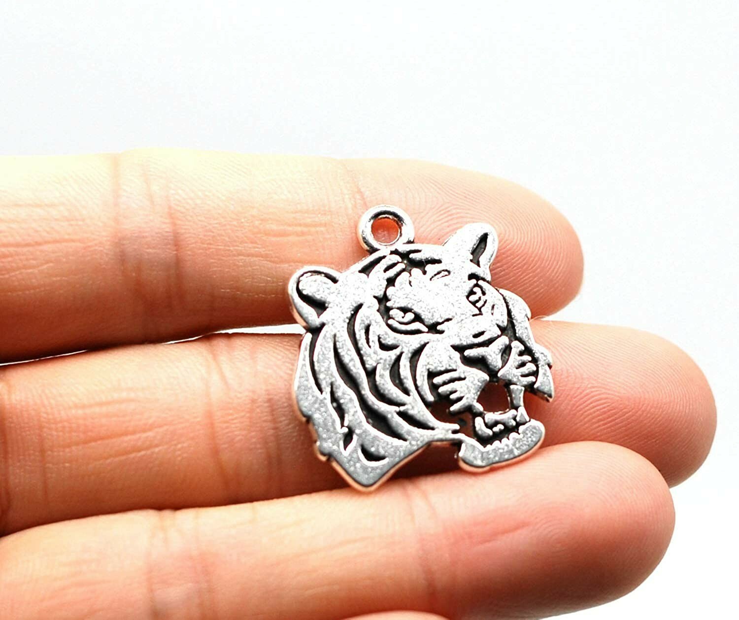 2 Large Tiger Pendants Antiqued Silver Animal Pendants Zoo Endangered ...