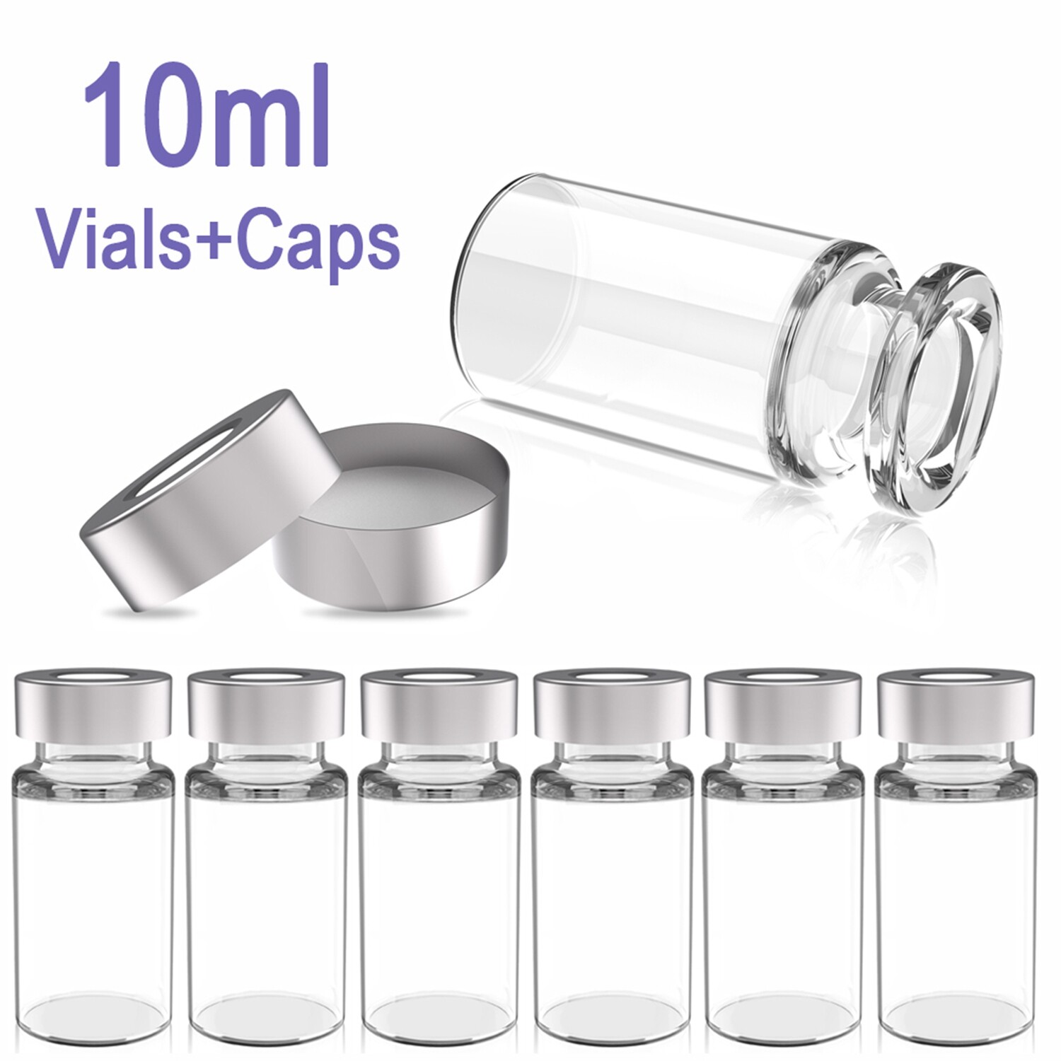 100PCS Lab Sample Vials 10ml Small Glass Bottle Mini Jars+Aluminum ...