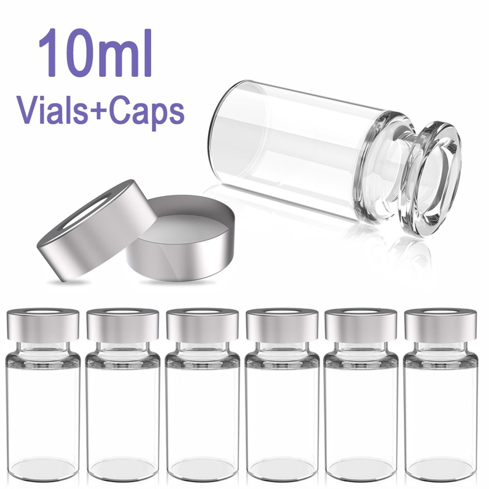 100PCS Lab Sample Vials 10ml Small Glass Bottle Mini Jars+Aluminum ...